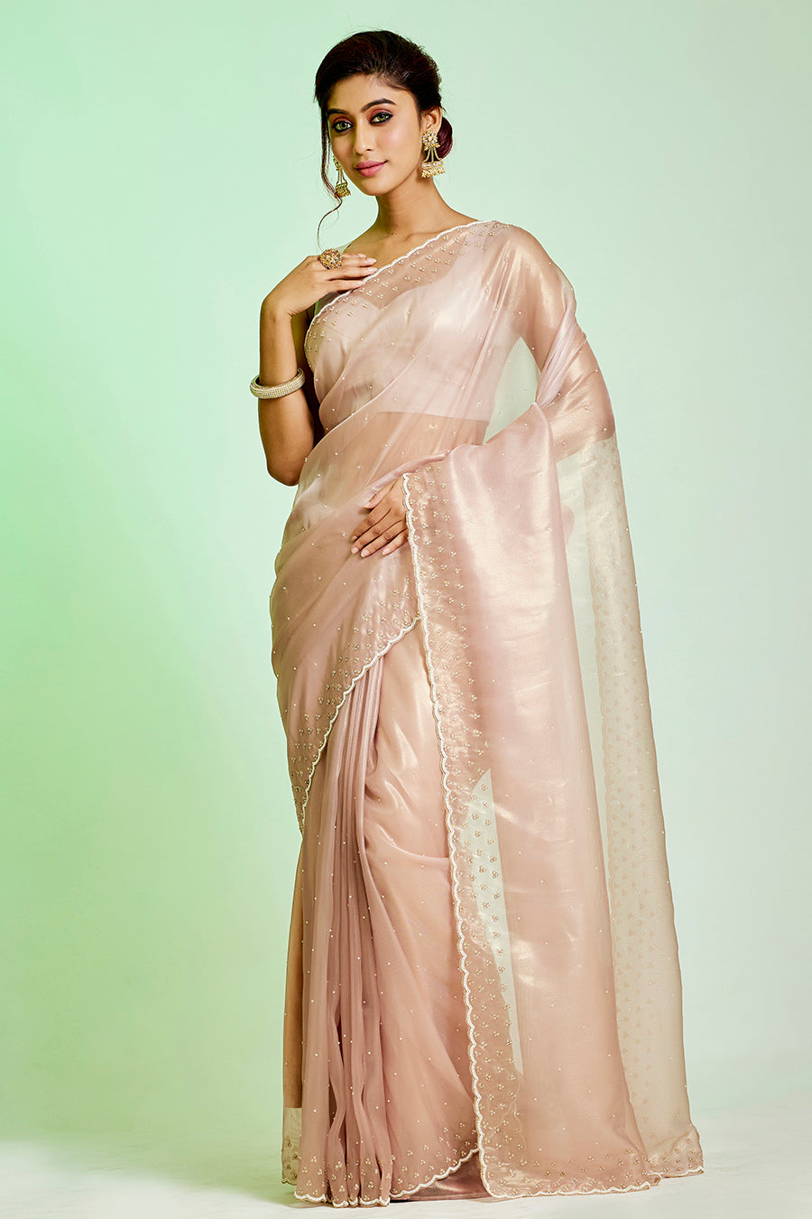 Light Pink Tissue Organza Saree – Aparnaa Sarees