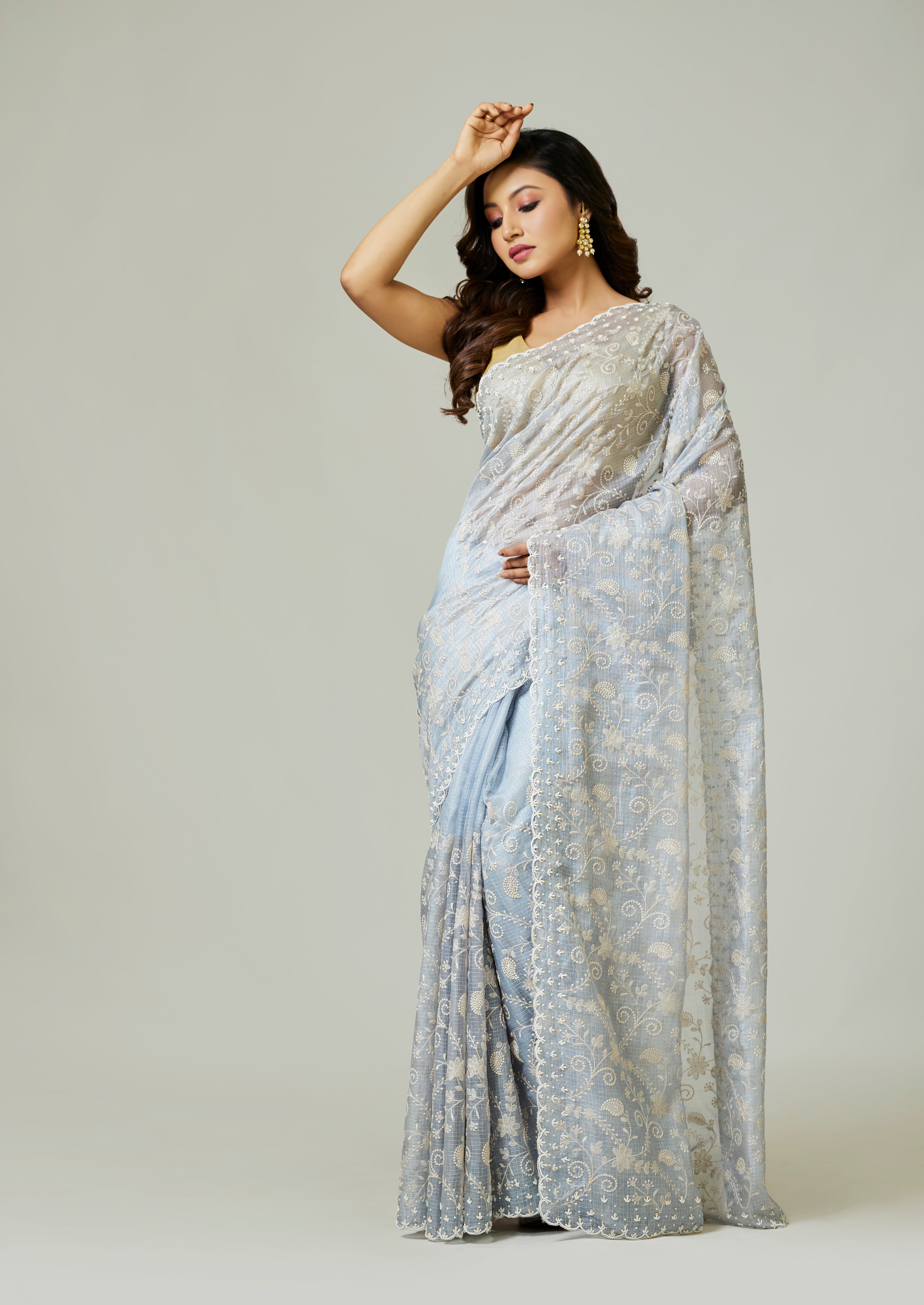 Powder Blue Kota Silk Saree – Aparnaa Sarees