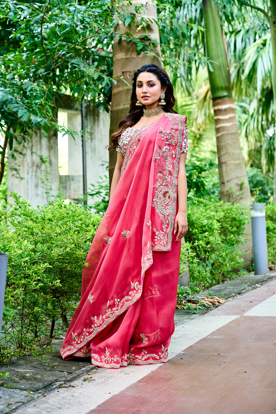 Pink Zardosi Work Saree – Aparnaa Sarees